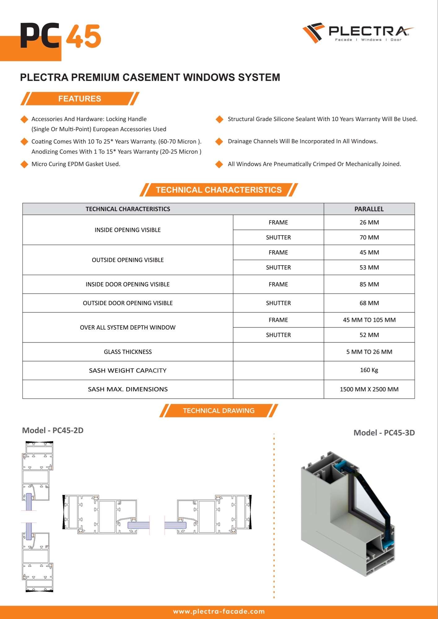 PC45 Casement Window System - PLECTRA - Facade, Aluminium Windows ...